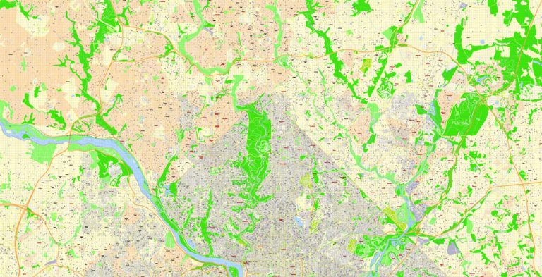 Washington DC + Arlington Printable Map, US, exact vector City Plan all ...