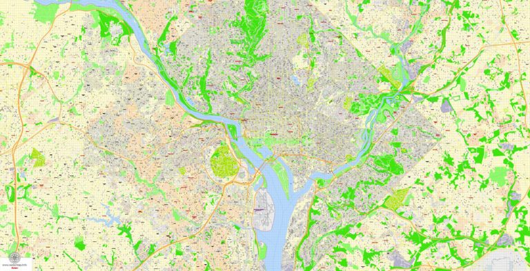 Map Washington DC + Arlington editable City Plan Adobe Illustrator