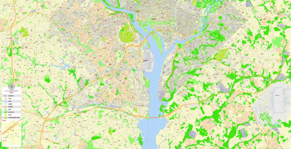 Washington DC + Arlington DWG Map, US, exact vector City Plan editable ...