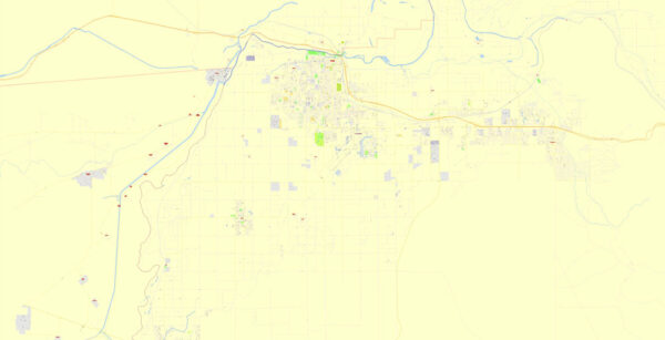 Yuma Printable Map, Arizona, US, exact vector Map street G-View City ...