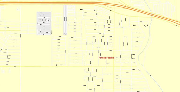 Yuma Printable Map, Arizona, US, exact vector Map street G-View City ...