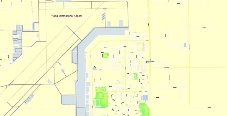 Yuma Printable Map, Arizona, US, exact vector Map street G-View City ...