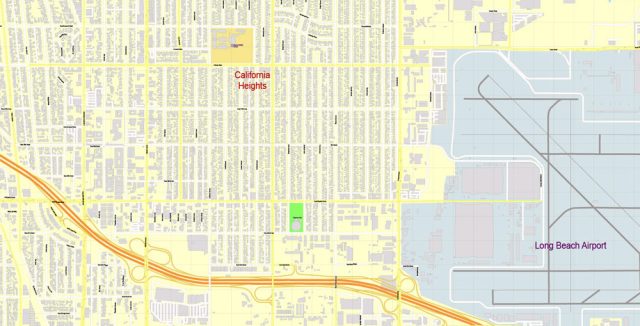 Long Beach PDF Map, California, US, exact vector Map street G-View City ...