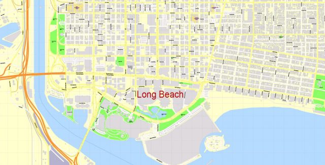 Long Beach PDF Map, California, US, exact vector Map street G-View City ...