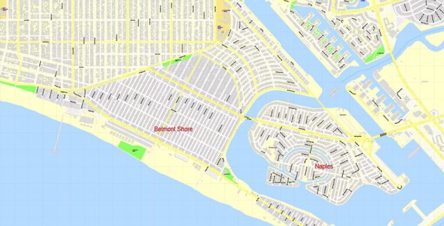Long Beach PDF Map, California, US, exact vector Map street G-View City ...