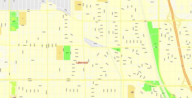 Long Beach Printable Map, California, US, exact vector Map G-View City ...