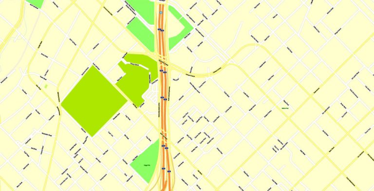 Dallas Printable Map, Texas, US, exact vector Map street G-View City ...