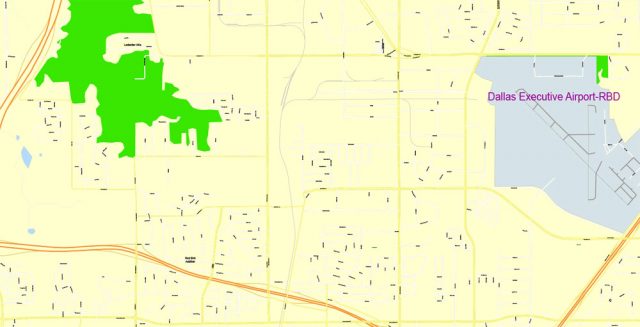 Dallas Printable Map, Texas, US, exact vector Map street G-View City ...