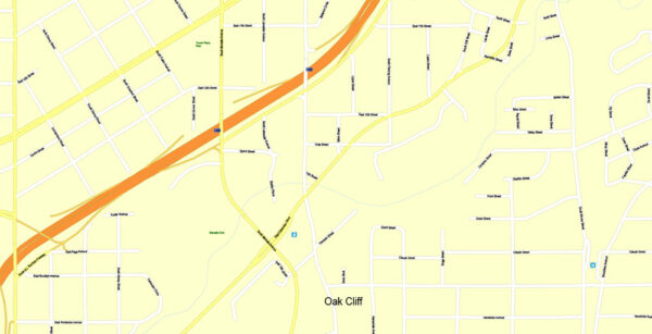Dallas Printable Map, Texas, US, exact vector Map street G-View City ...