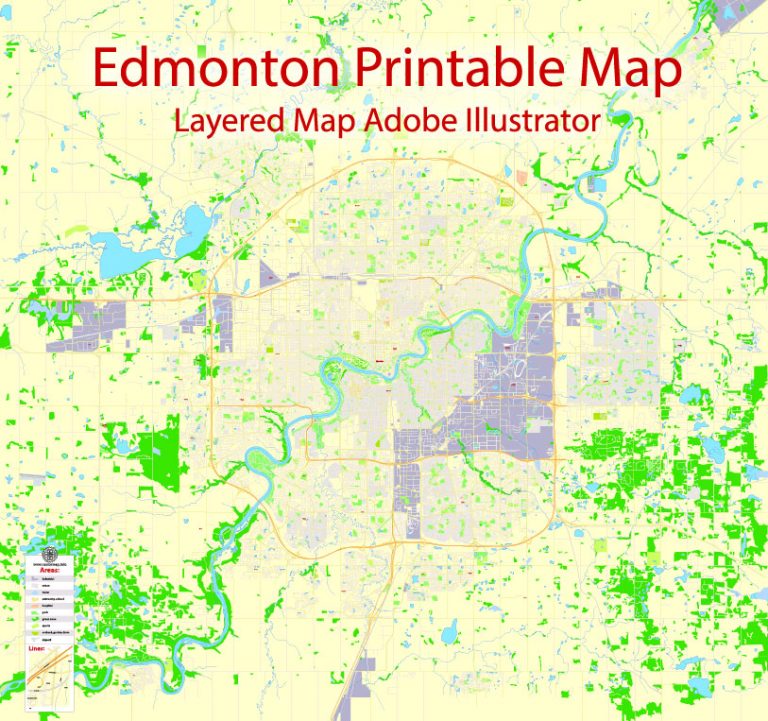 Edmonton Printable Map, Canada, exact Map City Plan Level G-View 17 ...