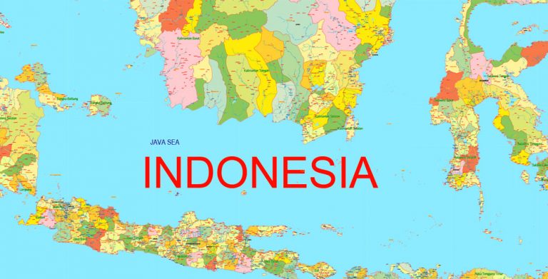 Indonesia Map PDF 01 Printable Admin, exact vector Map full editable ...