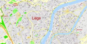 Liege Grande Area Printable Map, Belgium, exact vector street G-View ...