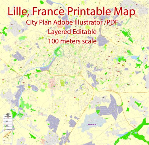 Lille France Map Vector Exact City Plan Low Detailed Street Map ...