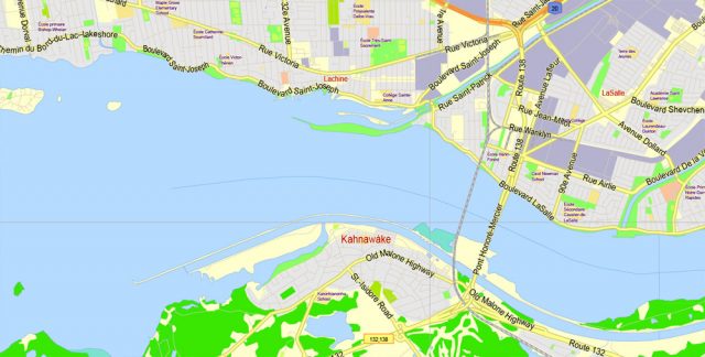 Montreal Grande Area Printable Map Canada, exact vector City Plan 2000 ...