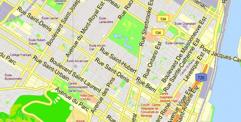 Montreal Grande Area Printable Map Canada, exact vector City Plan 2000 ...