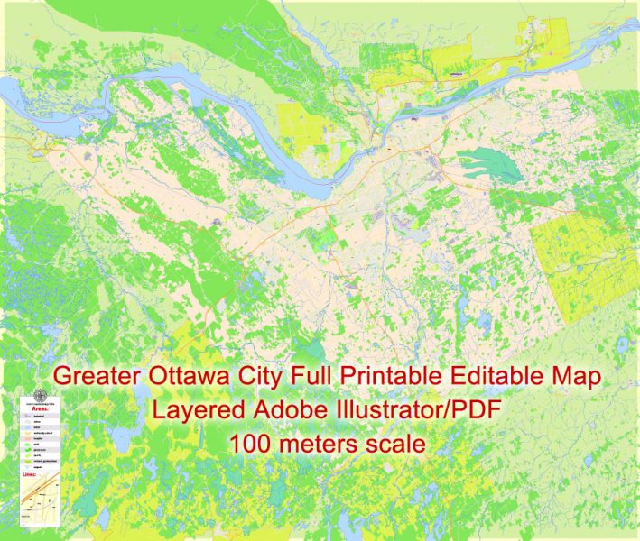 Ottawa Printable Map, City Large Area, Canada, exact Map City Plan ...