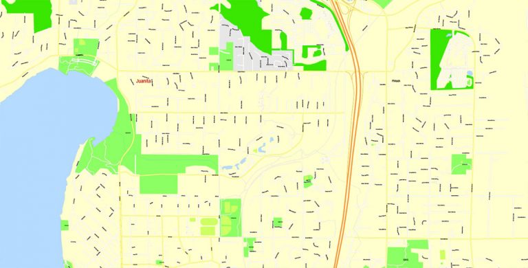 Seattle Printable Map, state Washington, US, exact vector City Plan ...