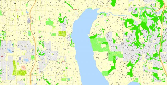 Seattle Printable Map, state Washington, US, exact vector City Plan ...