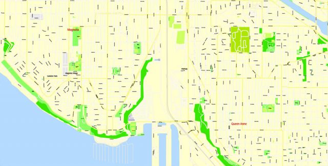 Seattle Printable Map, state Washington, US, exact vector City Plan ...