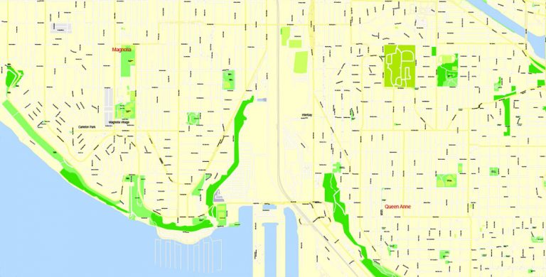 Seattle PDF Map, state Washington, US, exact vector City Plan full ...