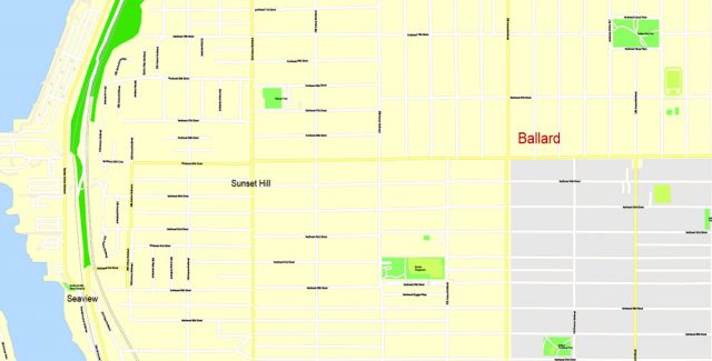 Seattle Printable Map, state Washington, US, exact vector City Plan ...