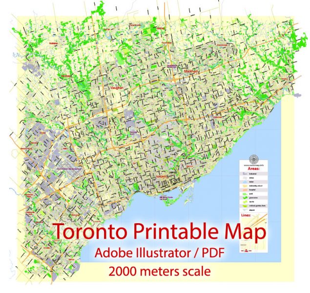 Toronto PDF Map, Canada, exact vector Map street G-View City Plan Level ...