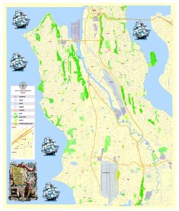 Seattle: Free Printable Vector Map West Seattle WA, G-View level 17 ...