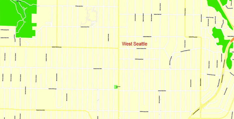 Seattle: Free Printable Vector Map West Seattle WA, G-View level 17 ...