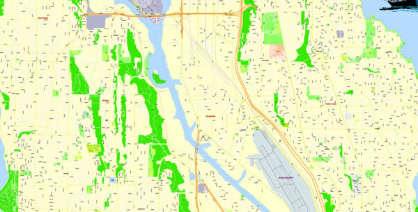 Seattle: Free Printable Vector Map West Seattle WA, G-View level 17 ...