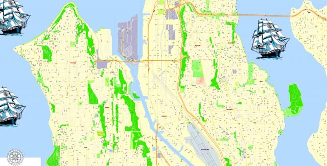 Seattle: Free Printable Vector Map West Seattle WA, G-View level 17 ...