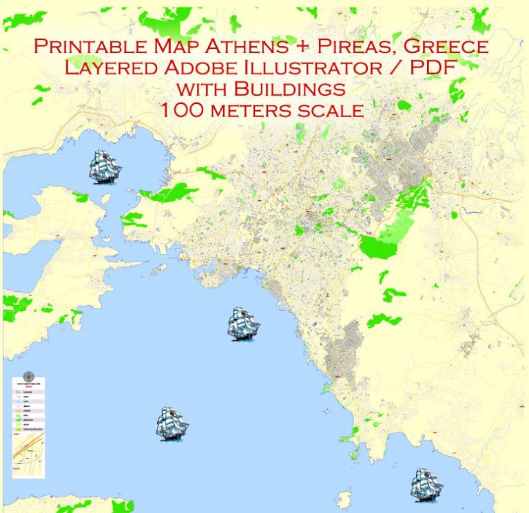 Tourist Map Athens Piraeus Greece – Maps in Vector: Detailed Street ...