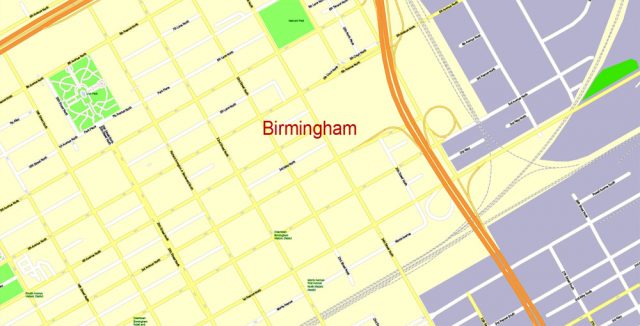Birmingham PDF Editable Map, Alabama, US, exact vector Map street G ...