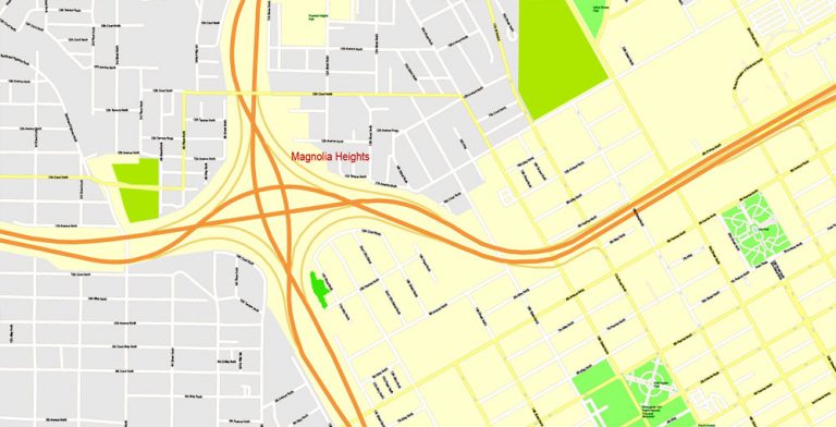 Birmingham Printable Map, Alabama, US, exact vector Map street G-View ...