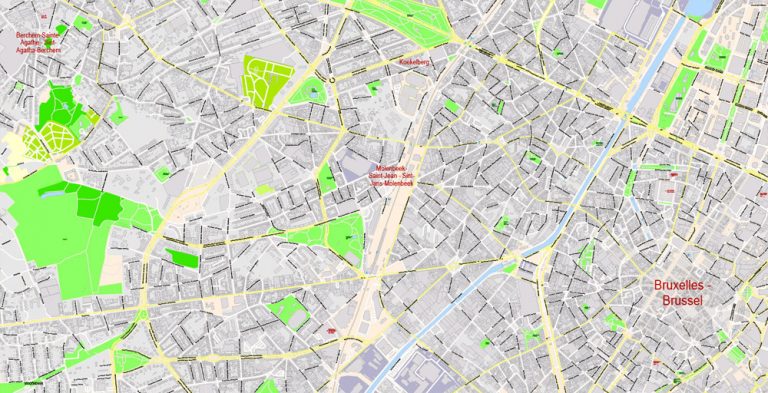 Map Bruxelles Brussels PDF Vector exact detailed City Plan ALL Buildings