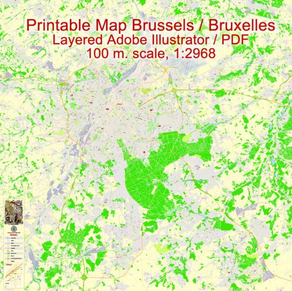 Bruxelles Brussels Printable Vector Map, Belgium, exact City Plan ALL ...