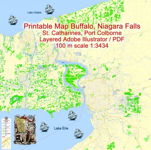Buffalo + Niagara Falls New York US + St. Catharines Printable Map, US ...