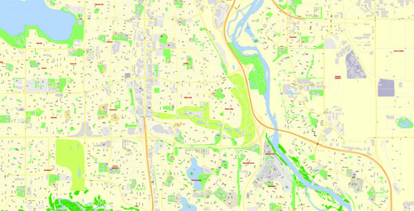 Calgary City Large Area SVG Map, Canada, exact City Plan 100 meters ...