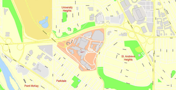 Calgary City Large Area SVG Map, Canada, exact City Plan 100 meters ...