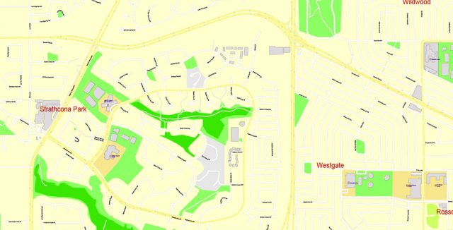 Calgary City Large Area SVG Map, Canada, exact City Plan 100 meters ...
