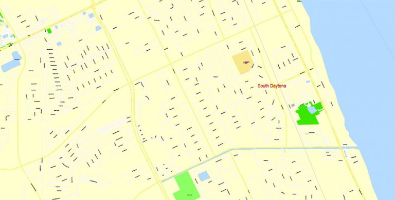 Daytona Beach Florida US Printable Vector Map: exact City Plan full ...