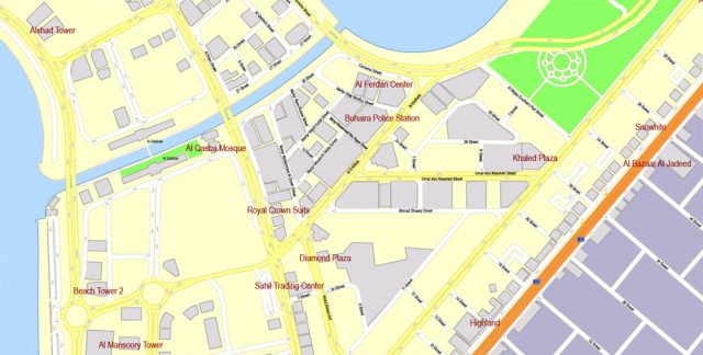 Map Dubai Editable PDF printable exact City Plan 100 meters scale