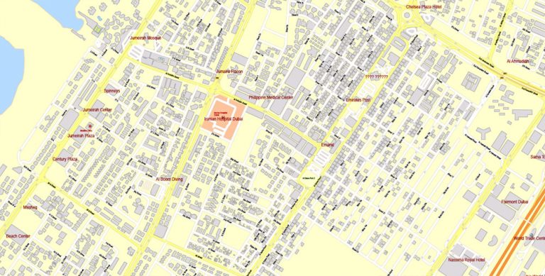 Dubai Editable PDF Map, UAE, exact City Plan + Principal Buildings ...