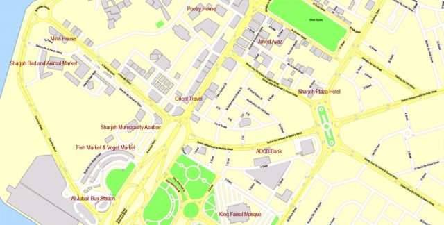 Map Dubai Editable PDF printable exact City Plan 100 meters scale