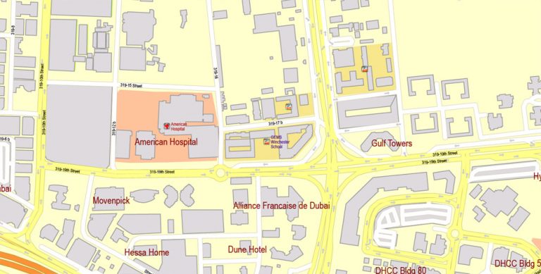 Dubai Editable PDF Map, UAE, exact City Plan + Principal Buildings ...