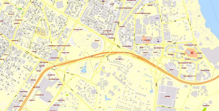 Dubai Editable PDF Map, UAE, exact City Plan + Principal Buildings ...