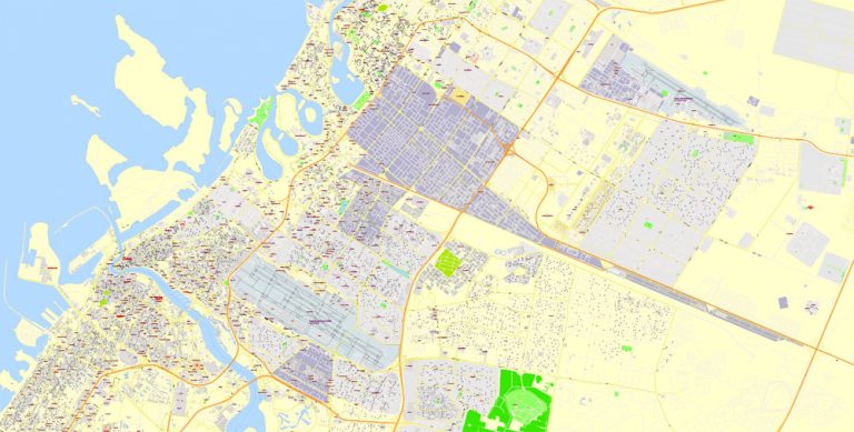 Map Dubai Editable PDF printable exact City Plan 100 meters scale