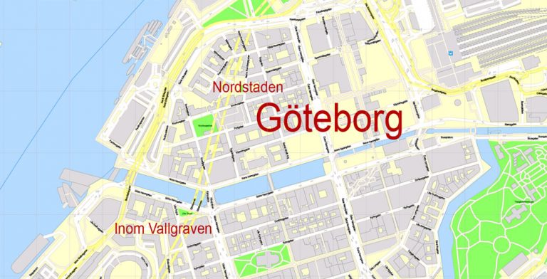Gothenburg Göteborg Printable Vector Map, Sweden, exact City Plan with ...