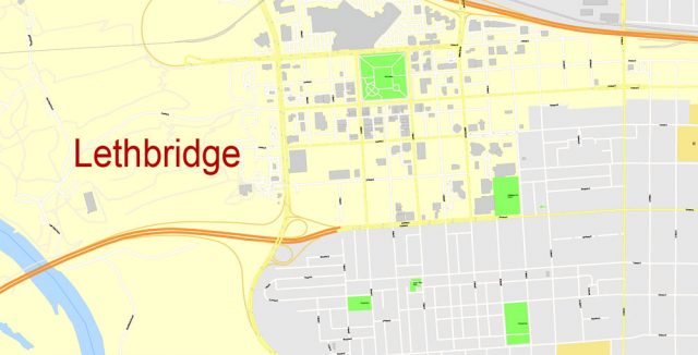 Lethbridge + Coaldale + Fort Macleod Printable Map, Alberta, Canada ...