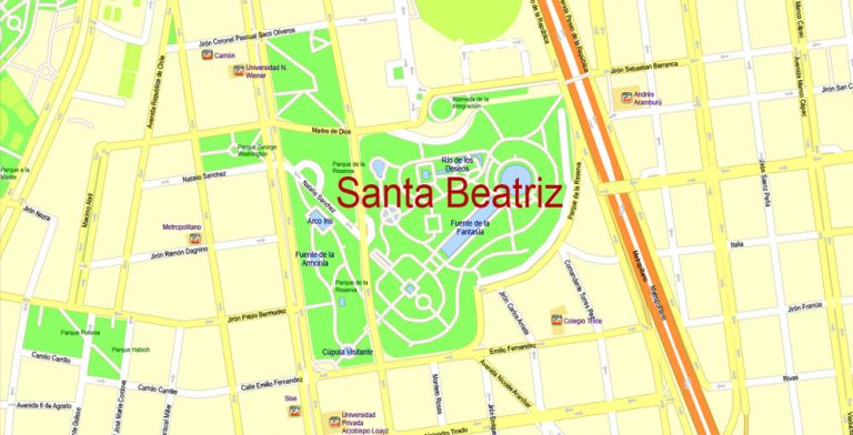 Lima Printable Map, Peru, exact Map City Plan Level G-View 17 (100 ...