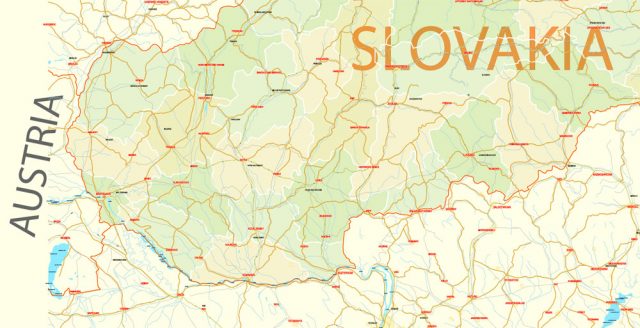 Map Slovakia Country Printable Vector Relief Roads Admin Illustrator